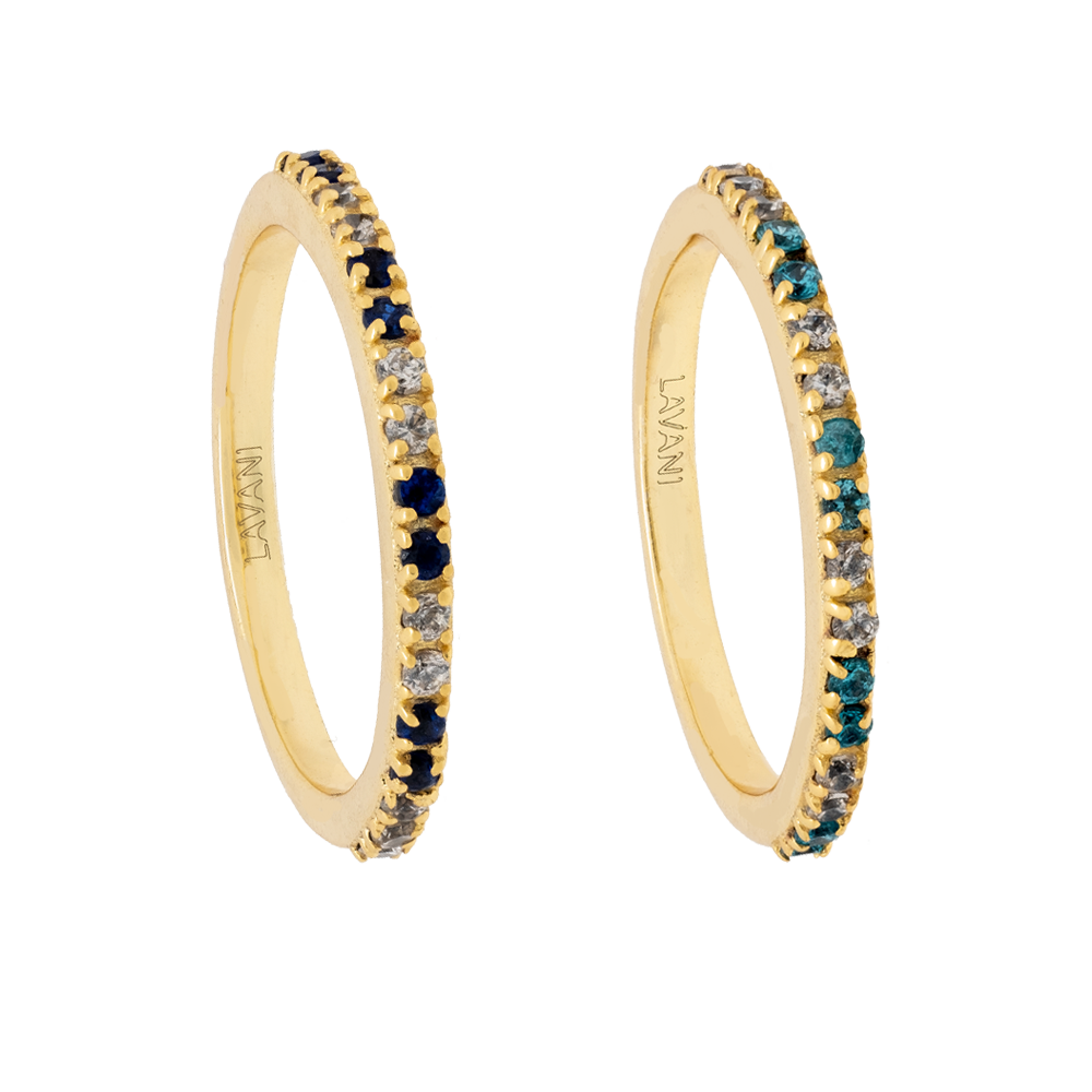 Set de Anillos Finos con circonitas Diya Azules | Lavani Jewels